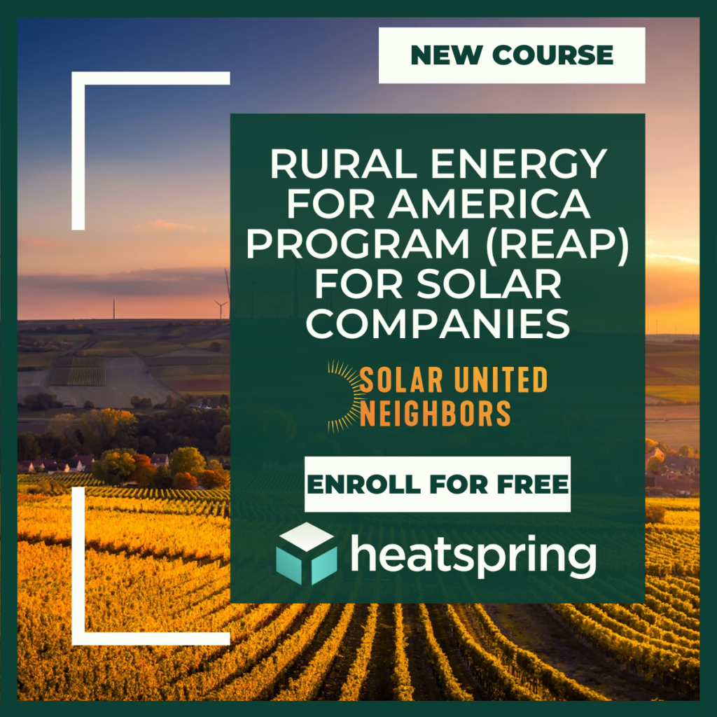 New Course Announcement: Rural Energy for America Program (REAP) for Solar Companies ...